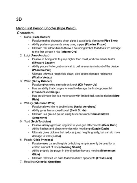 Game Ideas Pdf Mario Nintendo Franchises