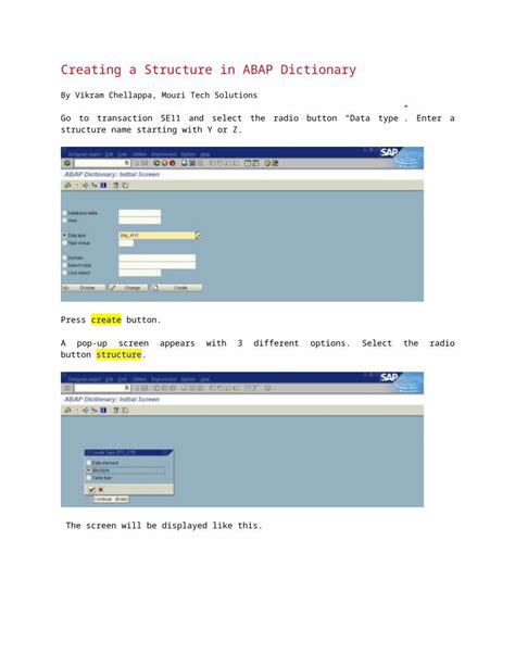 Docx Creating A Structure In Abap Dictionary Dokumentips