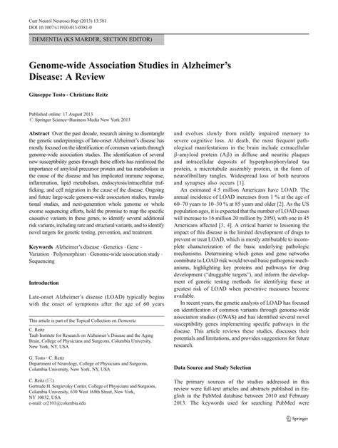 Pdf Genome Wide Association Studies In Alzheimers Disease A Review