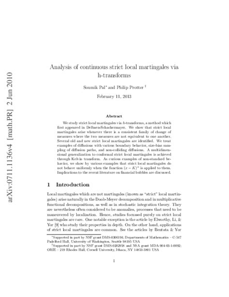 Pdf Analysis Of Continuous Strict Local Martingales Via Transforms