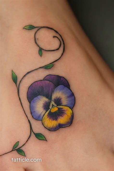 Elegant Pansy Tattoo With Fine Line Design Fine Art Ink Style