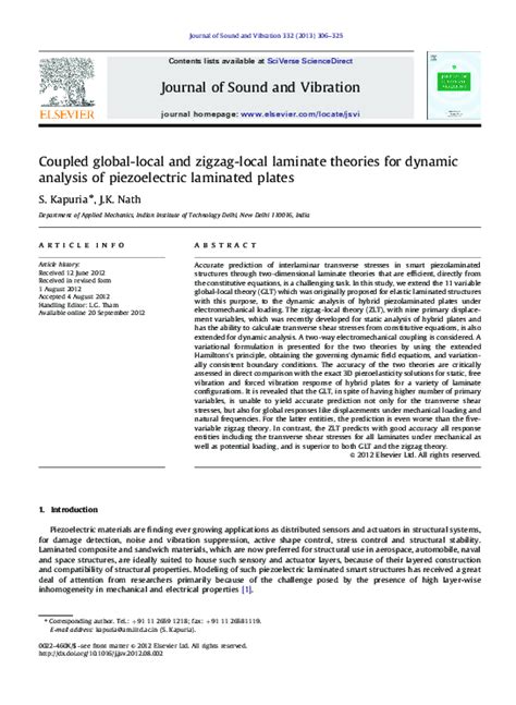 Pdf Coupled Global Local And Zigzag Local Laminate Theories For