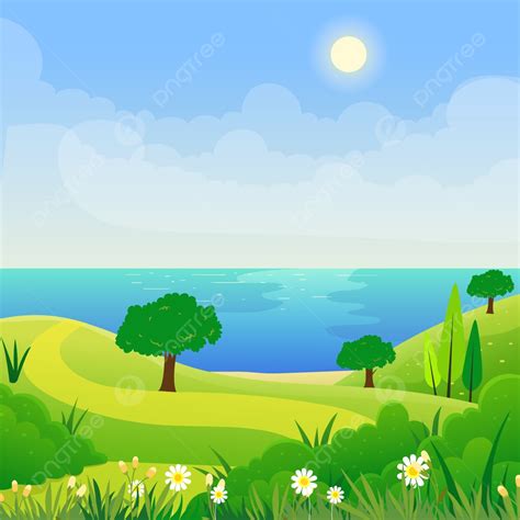 Spring Season Landscape Flat Design For Free Vector Background