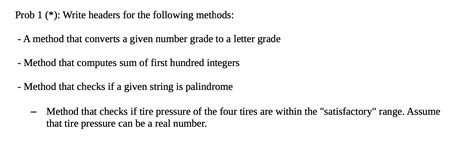 Solved Prob 1 Write Headers For The Following Methods