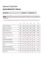 Lab Reaction Kinetics Pt Xlsx Experiment Report Sheet Reaction Kinetics Part Rate
