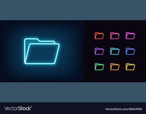 Outline Neon Folder Icon Set Glowing Neon File Vector Image