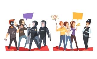 与警察武警对抗的抗议人群抗议人物喊话的年轻漫品狗mg动画短片素材flash源文件动漫矢量图免费素材网