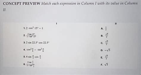 Solved Concept Preview Match Each Expression In Column I