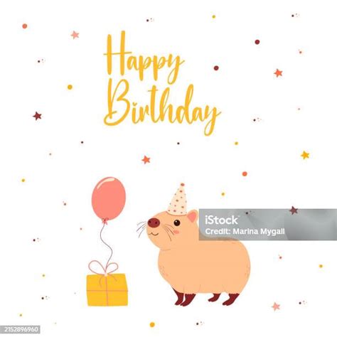 카피바라와 함께 생일 축하 카드 초대장 템플릿 아기 카드의 벡터 그림입니다 갈란드 장식품에 대한 스톡 벡터 아트 및 기타 이미지 갈란드 장식품 귀여운 냉동식품