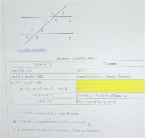 Solved Accessible Description 1 Linear Pair Postulate 2 Substitution Property 1 Definition