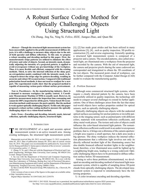pdf a robust surface coding method for optically challenging objects using structured light