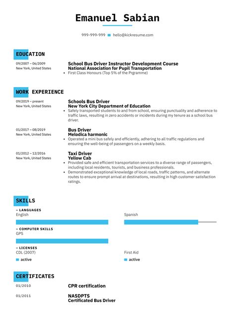 School Bus Driver Resume Sample Kickresume