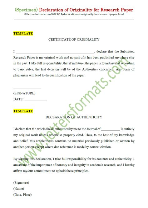 Declaration Statement Of Originality For Research Paper