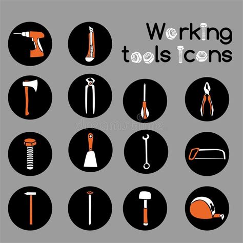 Set Pictogrammen Voor Timmergereedschap Vector Illustratie Illustratie Van Geïsoleerd Hamer