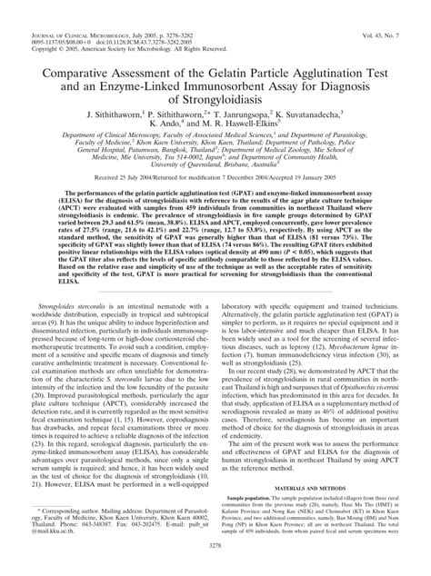 Pdf Comparative Assessment Of The Gelatin Particle Agglutination Test And An Enzyme Linked