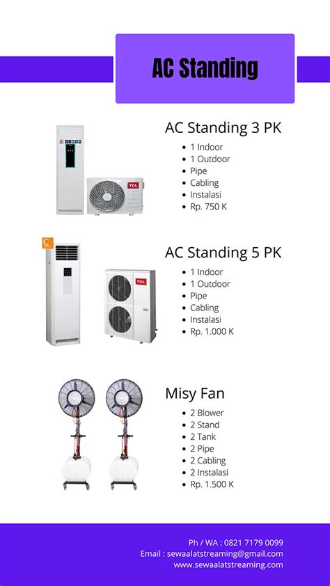 Harga Dan Paket Sewa AC Standing Murah Sewa Alat Streaming