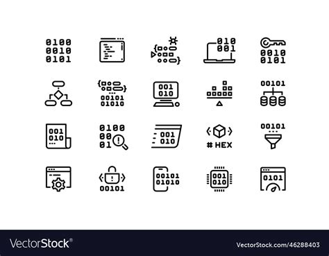 Programming Code Line Icons Binary Hex Royalty Free Vector