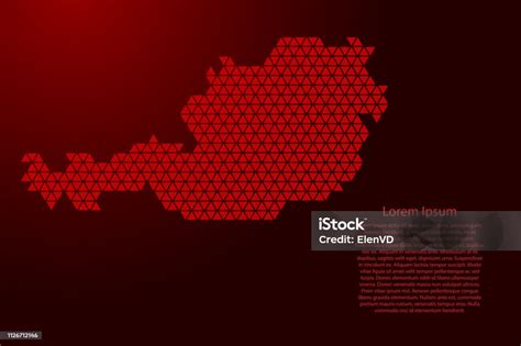 오스트리아 지도 개요 배너 포스터 인사말 카드에 대 한 기하학적 패턴 배경과 노드를 반복 하는 빨간 삼각형에서 도식 벡터