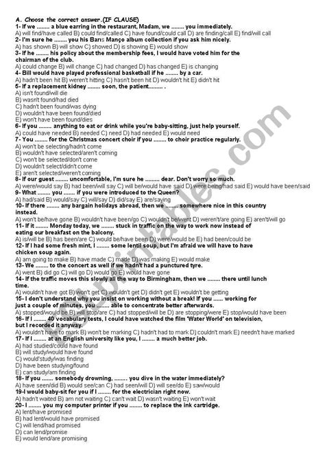If Clause Test Esl Worksheet By Meritamon