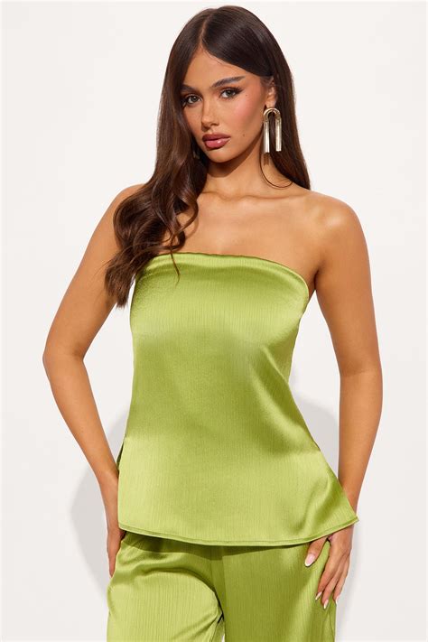 Always Glammed Up Satin Tube Top Pant Set Chartreuse Fashion Nova