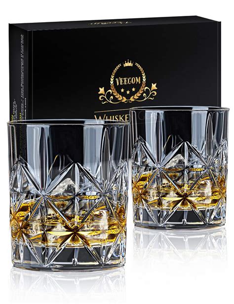 Whiskey Glass Set Of 2 Veecom 10oz Crystal Whiskey Glasses Thick Bottom Bourbon Glasses Old