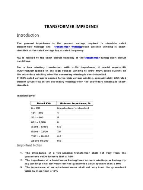 Transformer Impedence Pdf Transformer Electrical Impedance