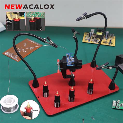 Newacalox 용접 작업장 스테이션 납땜 도우미 마그네틱 플렉시블 암 용수철 Pcb 클립 전자 수리용 용접 장비