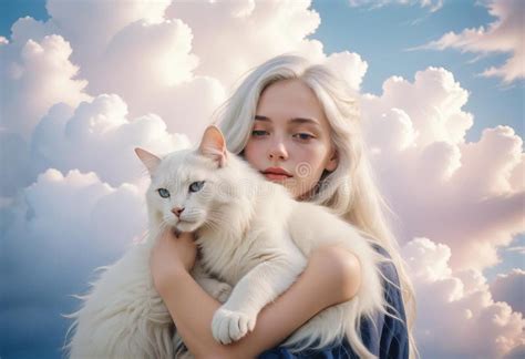 A Young Woman With Pale Skin Long White Hair Stock Illustration