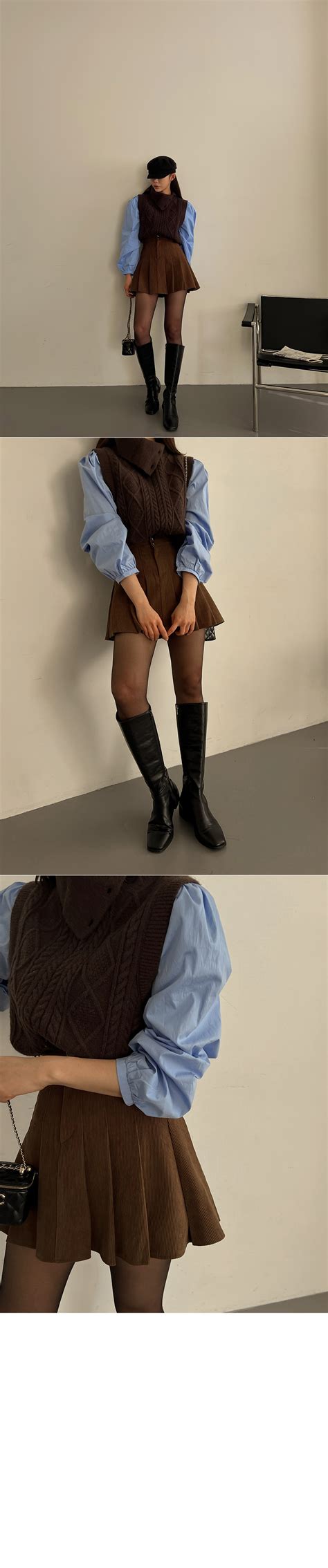 란 셔츠 레이어드 니트스웨터 터틀넥니트 꽈배기니트 퍼프디테일 셔츠니트 겨울니트 데일리