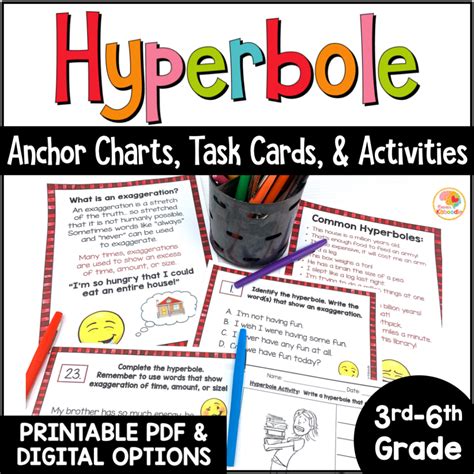 Hyperbole Task Cards Anchor Charts And Worksheets Figurative Language Made By Teachers