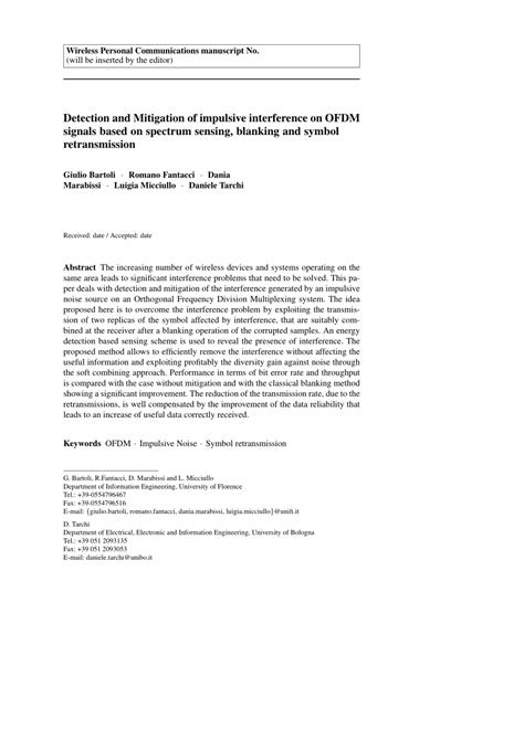 Pdf Detection And Mitigation Of Impulsive Interference On Ofdm Signals Based On Spectrum
