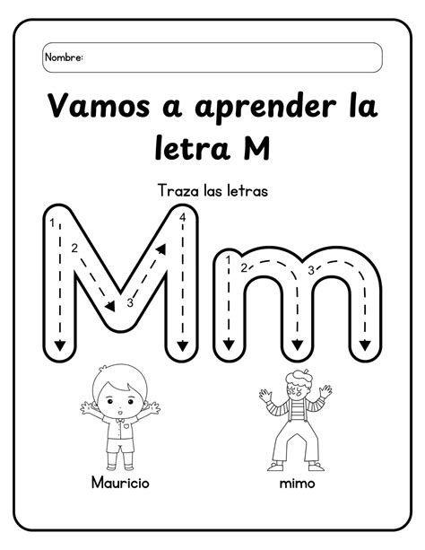 Hoja De Trabajo Preescolar Con La Letra M