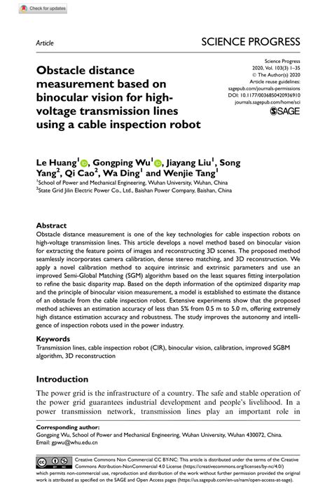 Pdf Obstacle Distance Measurement Based On Binocular Vision For High Voltage Transmission