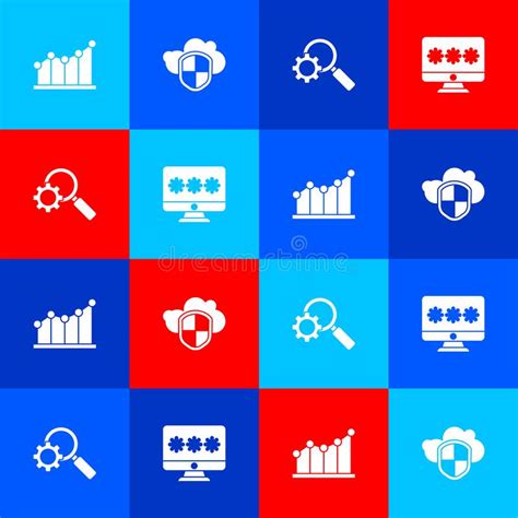 Set Pie Chart Infographic Cloud And Shield Magnifying Glass Gear And Monitor With Password