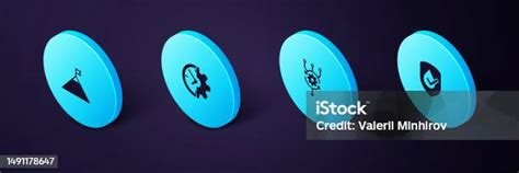 아이소메트릭 방수 알고리즘 시계 및 기어 산 깃발 아이콘을 설정합니다 벡터 3차원 형태에 대한 스톡 벡터 아트 및 기타 이미지