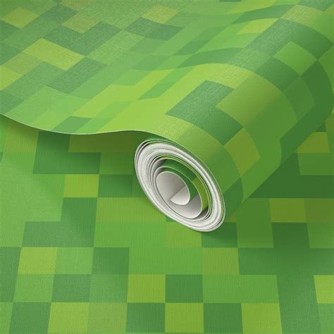 8 Bit Grass Block Wallpaper Spoonflower