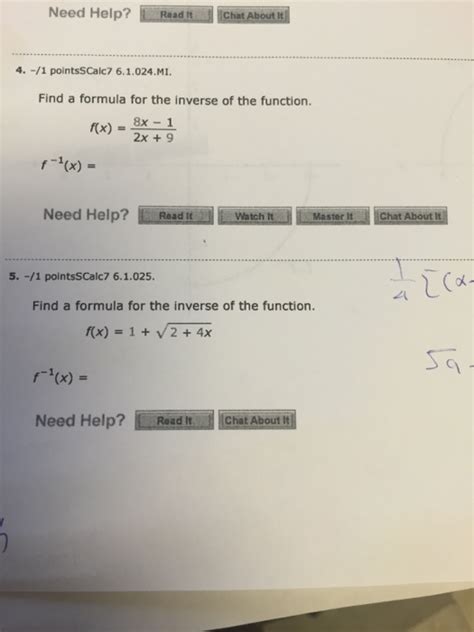 Solved Need Help Find A Formula For The Inverse Of The Chegg