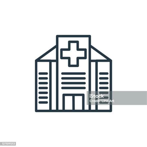 건강 개념에서 병원 아이콘 벡터 병원 편집 가능한 뇌졸중의 얇은 선 그림 웹 및 모바일 앱 로고 인쇄 미디어에 사용하기 위한 병원 선형 기호 건강관리와 의술에 대한 스톡