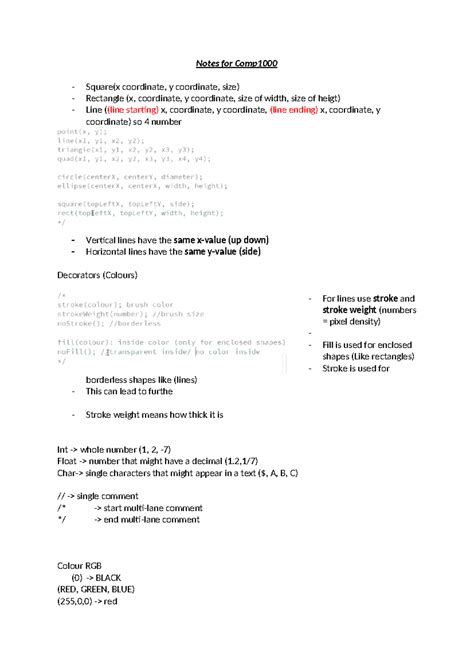 Notes For Comp1000 Notes For Comp Squarex Coordinate Y Coordinate