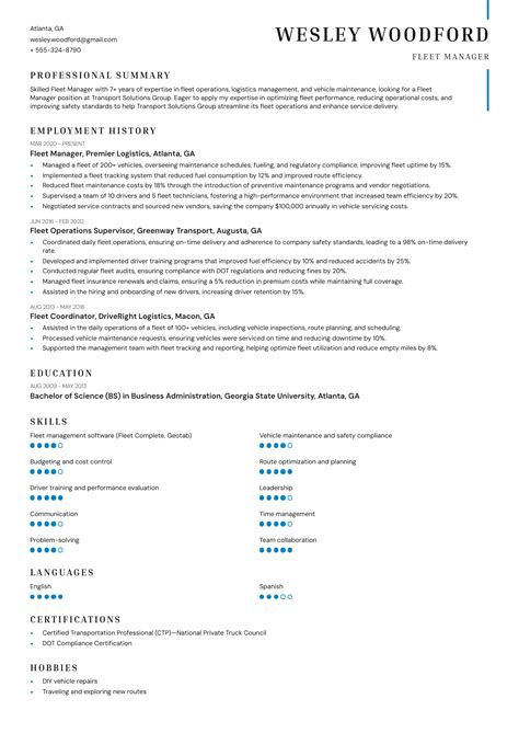Fleet Manager Resume Example Job Application Done Right