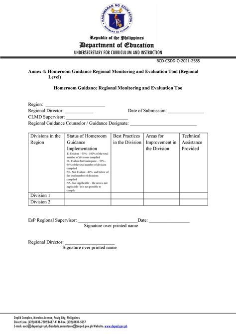 Deped Homeroom Guidance Regional Monitoring And Evaluation Tool Teacherph