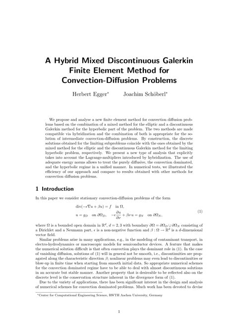 Pdf A Hybrid Mixed Discontinuous Galerkin Finite Element Method For Convection Diusi On Problems