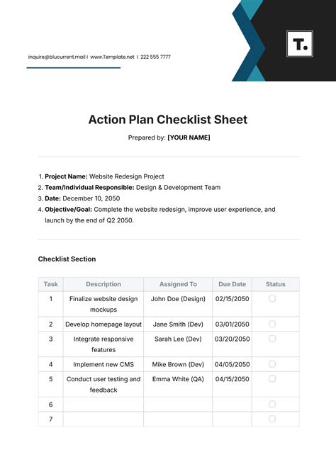 Free Action Plan Checklist Sheet Template To Edit Online