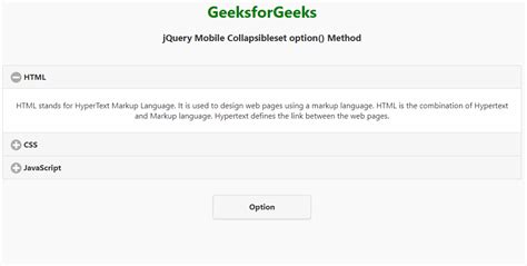 Jquery Mobile Collapsibleset Option Method Geeksforgeeks