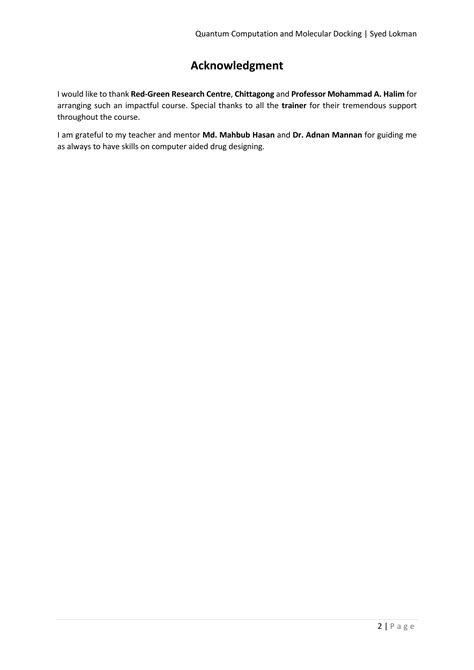 Drug Design Project On Quantum Computation And Molecular Docking Pdf