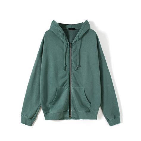 Zipper Up Forest Green Color Cotton Fleece Inside Blank Heavy Hoodies