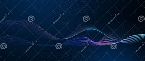 Vector Element Abstract Wave Line Particle Dot Pattern Neon Light On Dark Blue Gradient