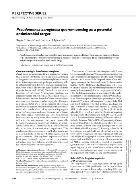 Pdf Pseudomonas Aeruginosa Quorum Sensing As A Potential Antimicrobial Target