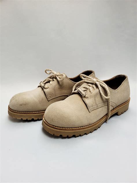 1990s Retro Suede Shoes Vintage 90s Beige Suede Chunky Tie Up Shoes Etsy