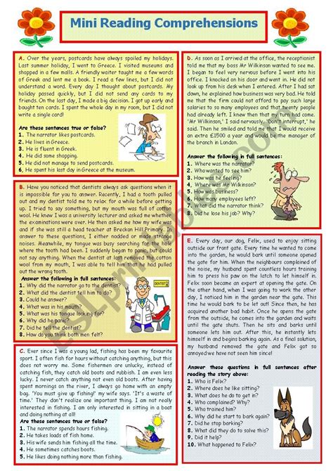 Mini Reading Comprehension 8 Esl Worksheet By Elle81